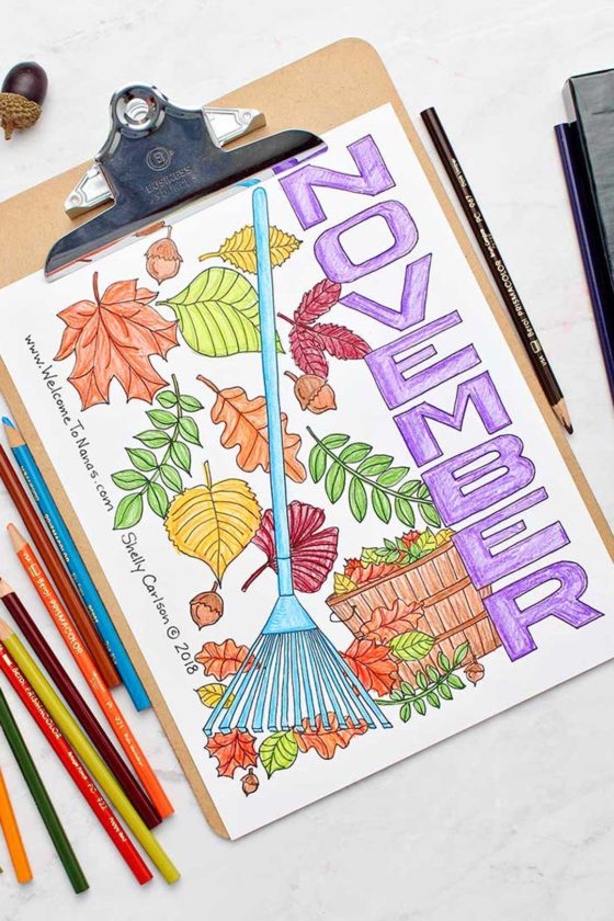 Raking Up Leaves November Coloring Page | Welcome To Nana's