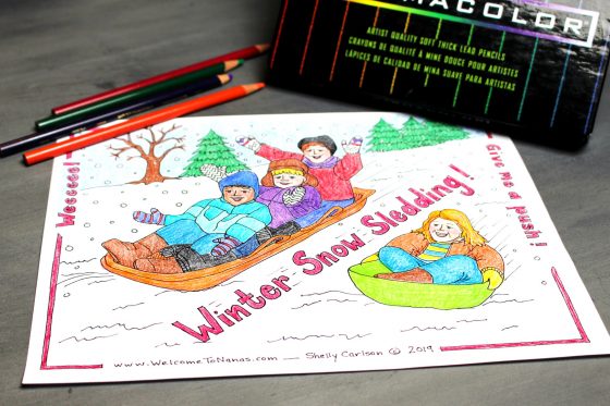 Winter Snow Sledding Coloring Page | Welcome To Nana's