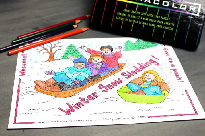 Winter Snow Sledding Coloring Page
