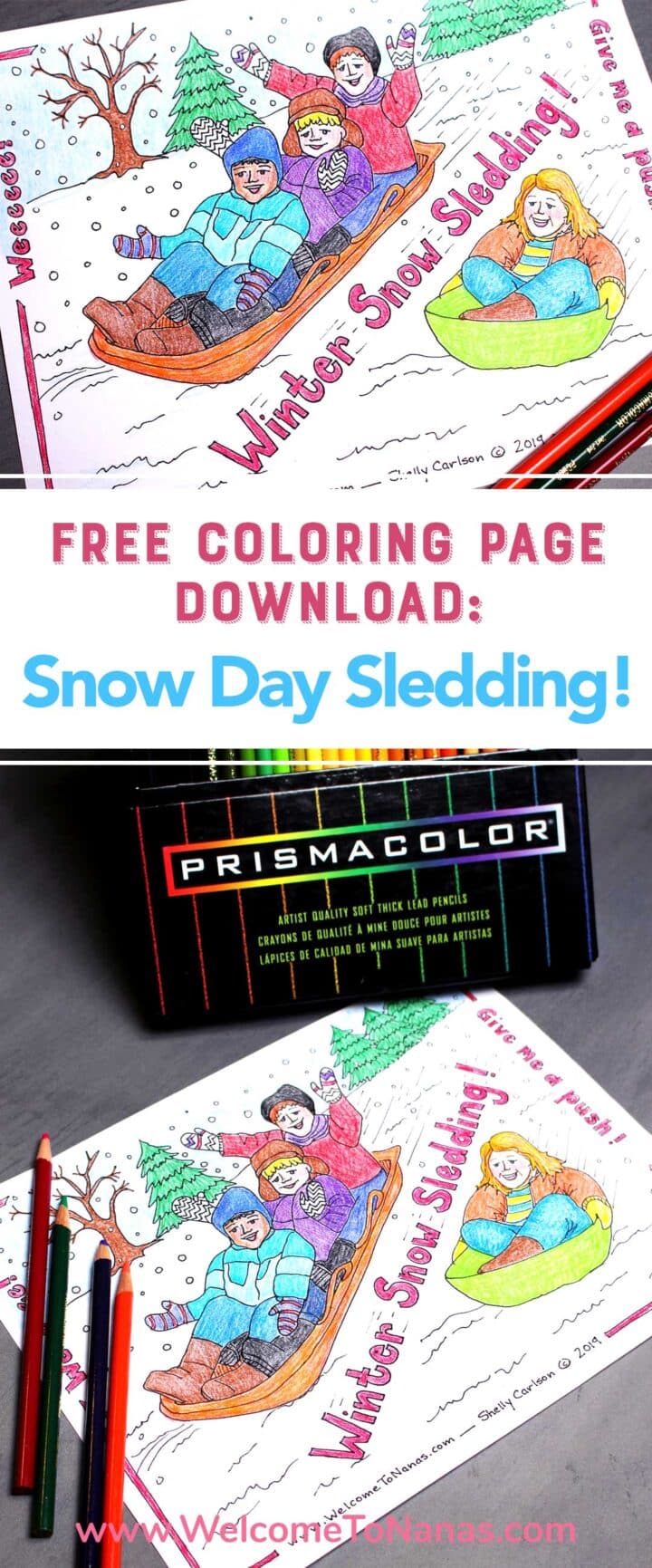 Winter Snow Sledding Coloring Page