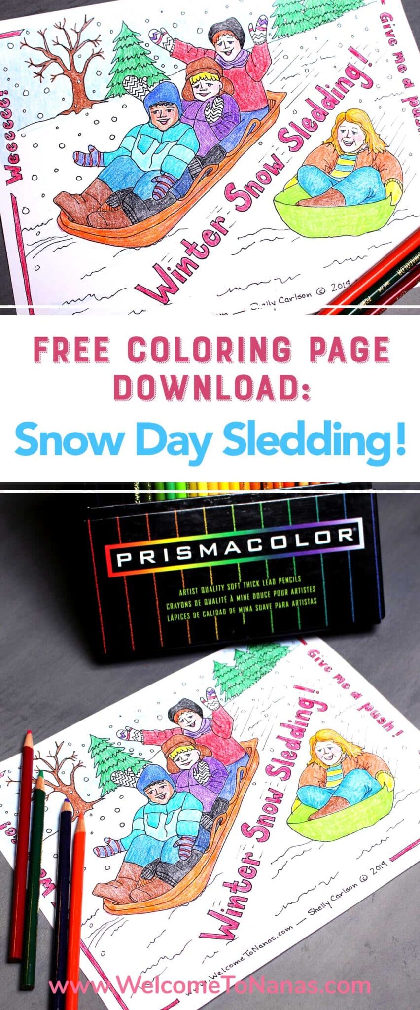 Winter Snow Sledding Coloring Page