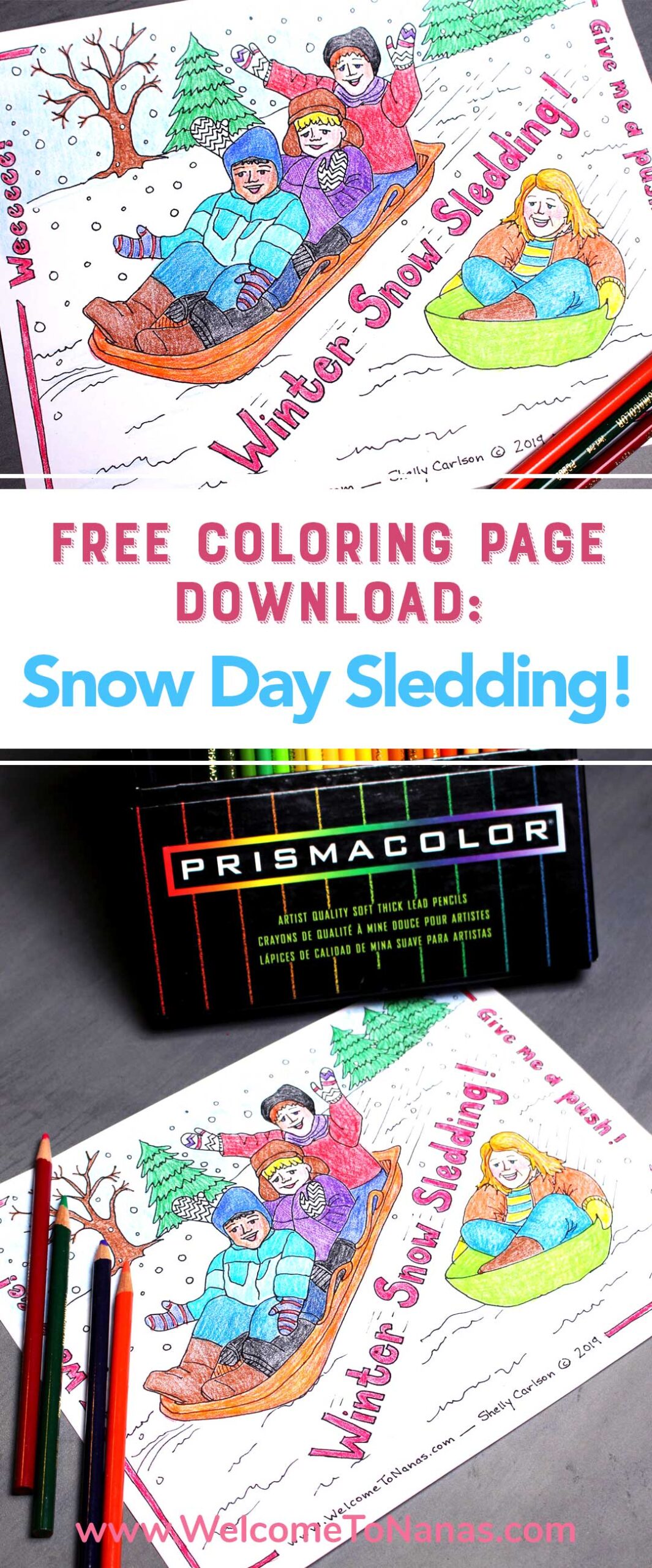 Winter Snow Sledding Coloring Page