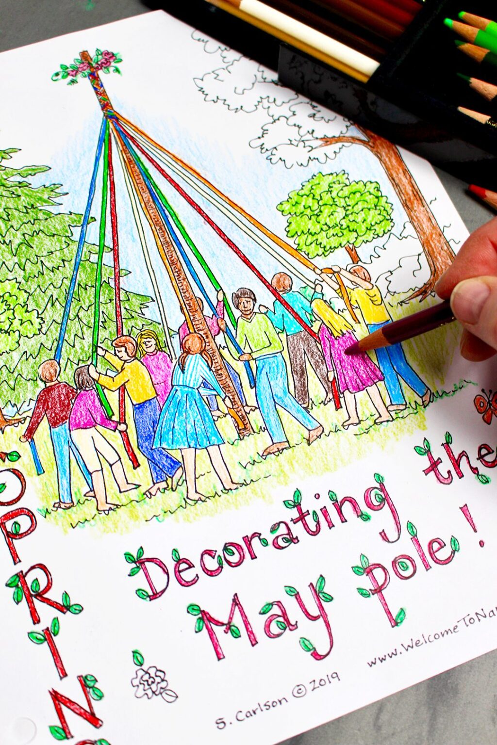 Decorating the May Pole Coloring Page | Welcome To Nana's