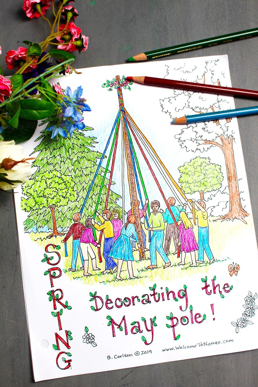 Decorating the May Pole Coloring Page | Welcome To Nana's