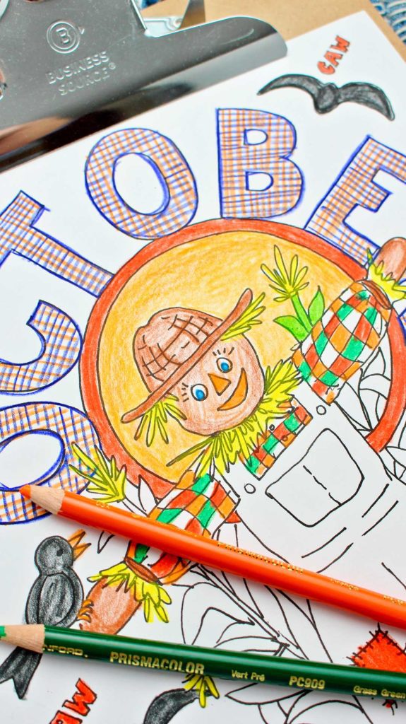 Not Very Scary Scarecrow October Coloring Page | Welcome To Nana's