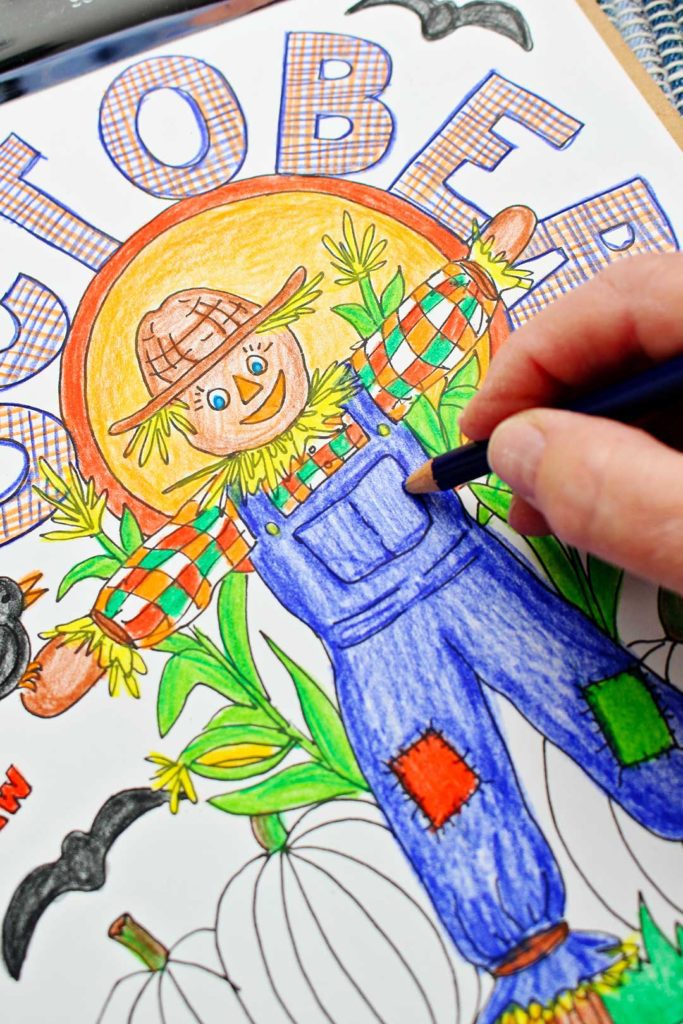 Not Very Scary Scarecrow October Coloring Page | Welcome To Nana's