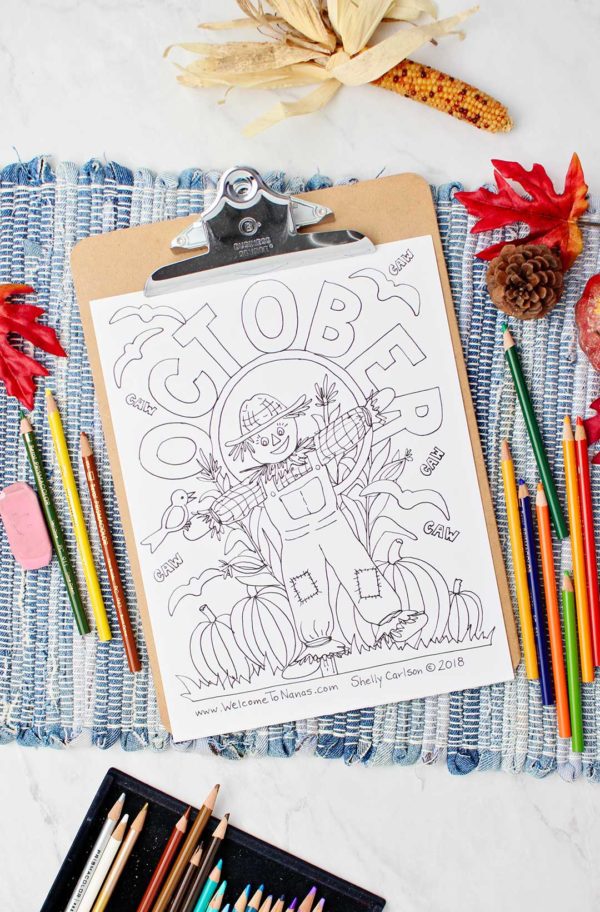 Not Very Scary Scarecrow October Coloring Page | Welcome To Nana's