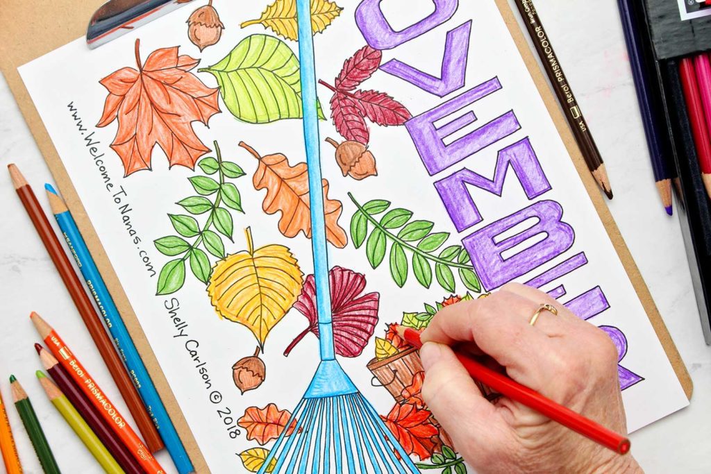 Raking Up Leaves November Coloring Page | Welcome To Nana's