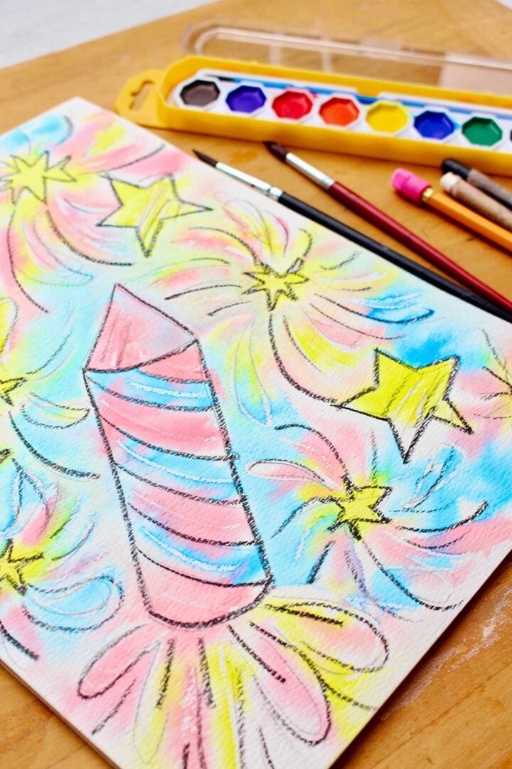 Watercolor Resist with Crayons for July 4th | Welcome To Nana's