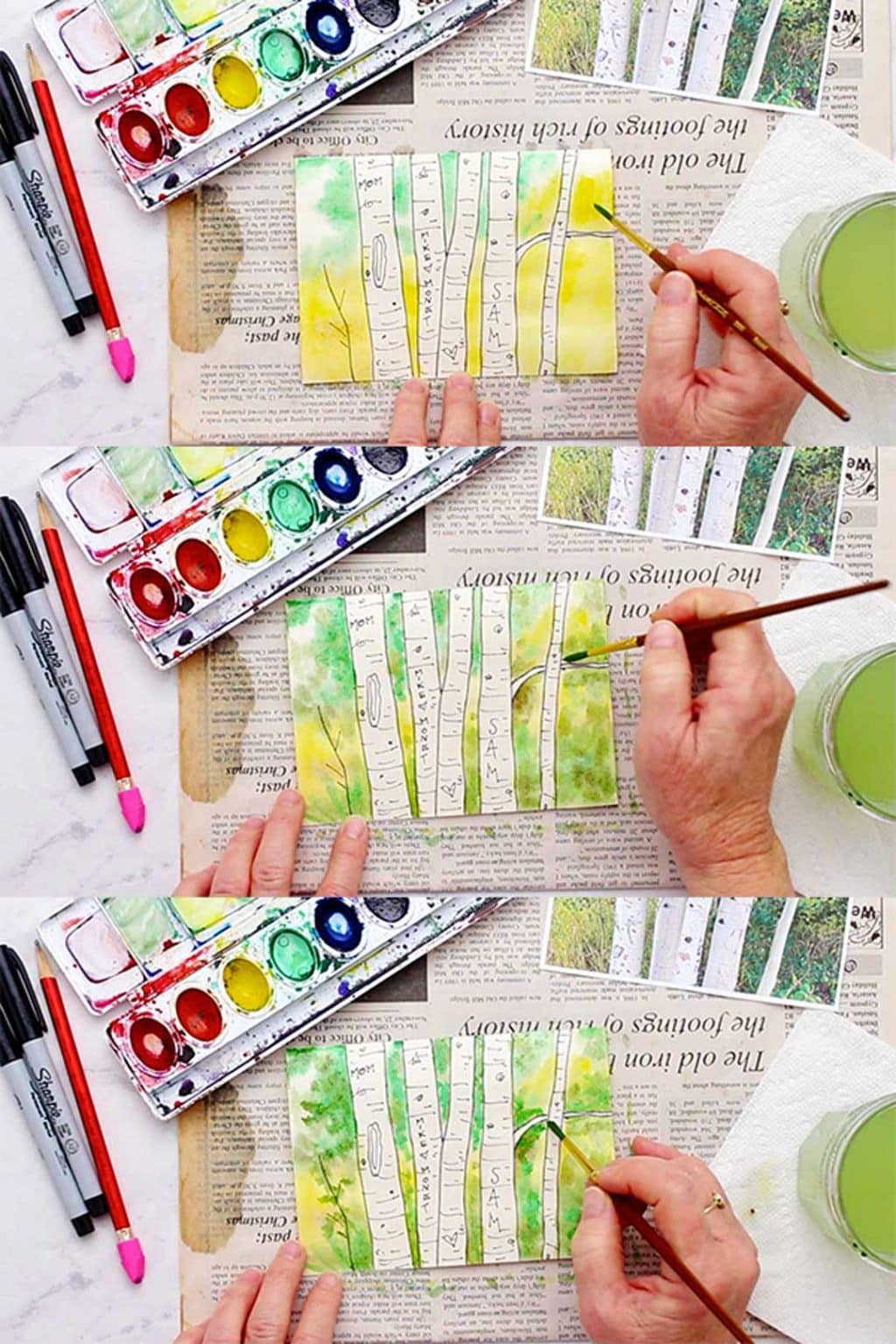 Easy How to Paint Aspen Trees In Watercolor | Welcome To Nana's