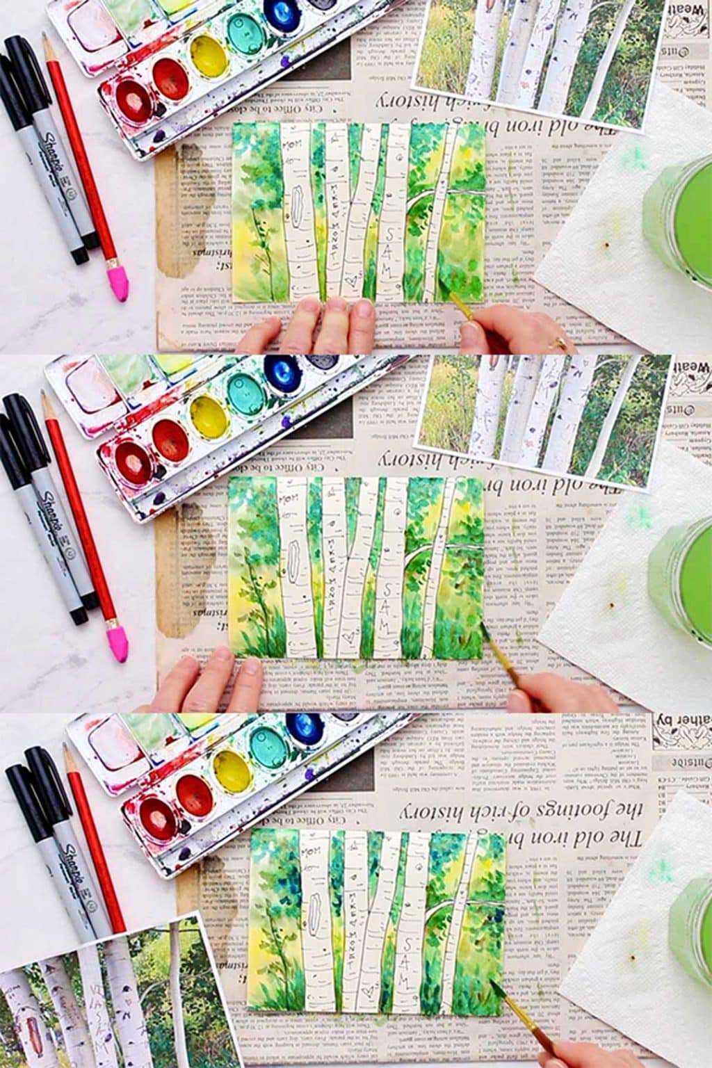 Easy How to Paint Aspen Trees In Watercolor | Welcome To Nana's