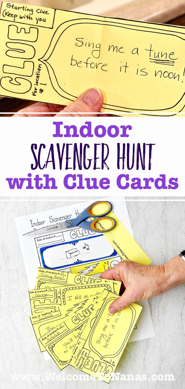 Indoor Scavenger Hunt with Free Printable Clue Cards | Welcome To Nana's