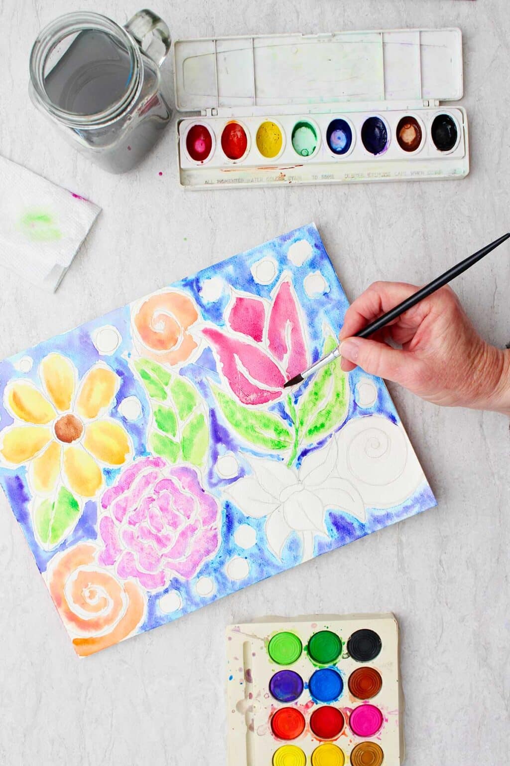 Try Glue Line Painting - glue lines & watercolor wash | Welcome To Nana's