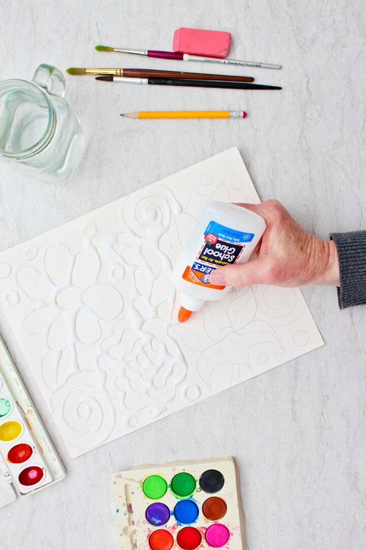 Try Glue Line Painting - glue lines & watercolor wash | Welcome To Nana's