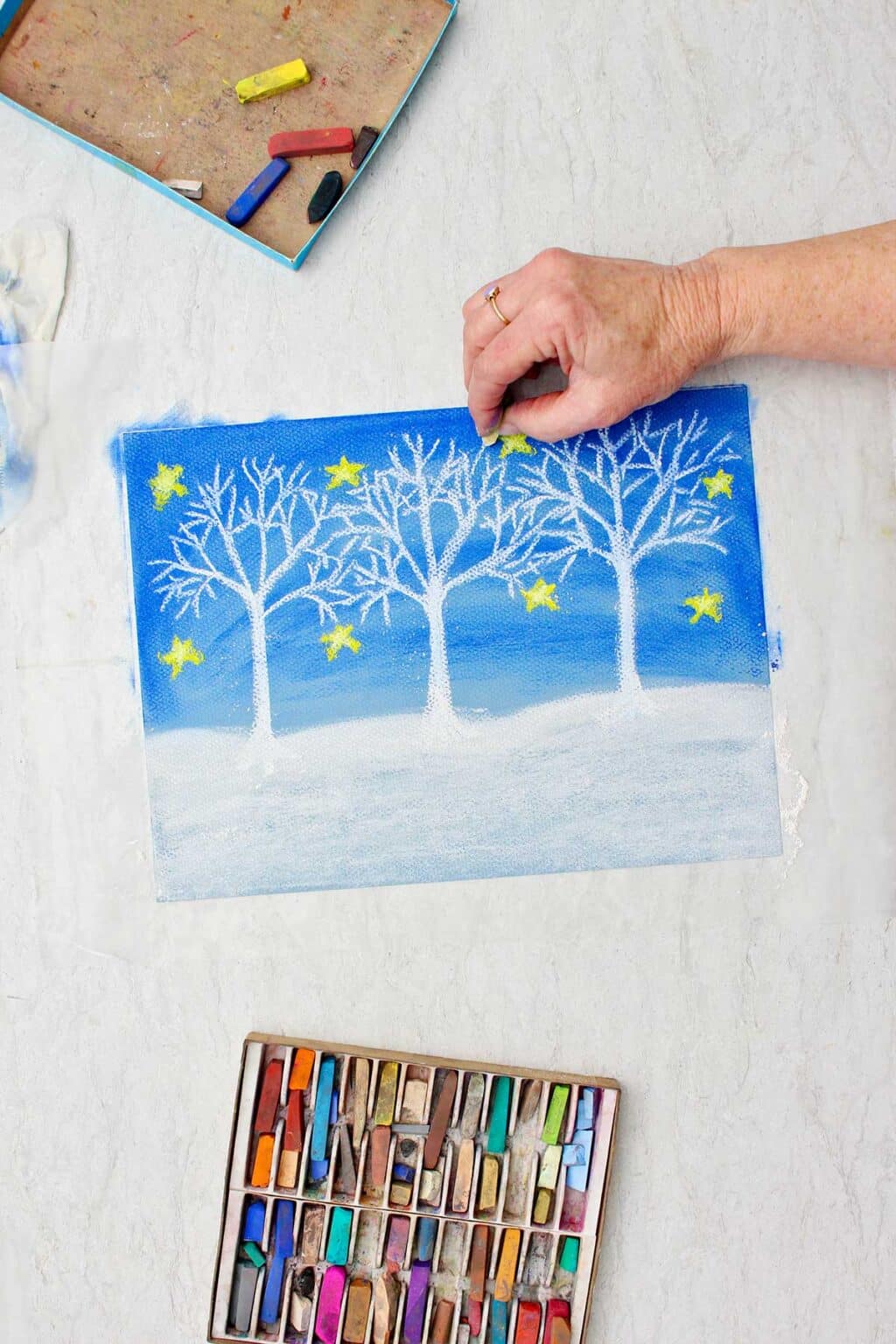Easy Pastel Chalk Christmas Winter Scene for Kids | Welcome To Nana's